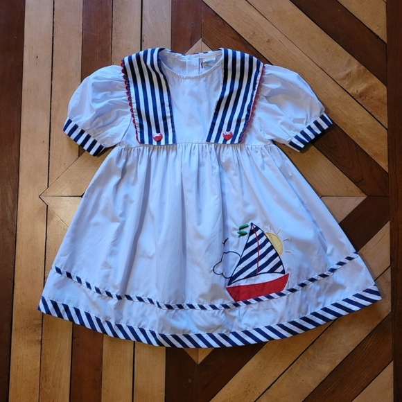 Vintage | Dresses | Vintage Nautical Sailor Dress Girls Sailboat 4t ...